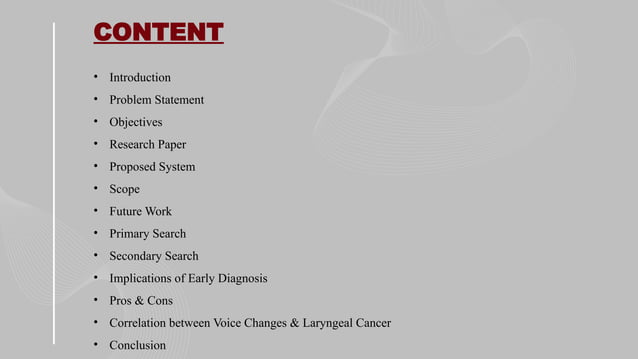 Detection Of Laryngeal Cancer Using Audio Processing Pptx