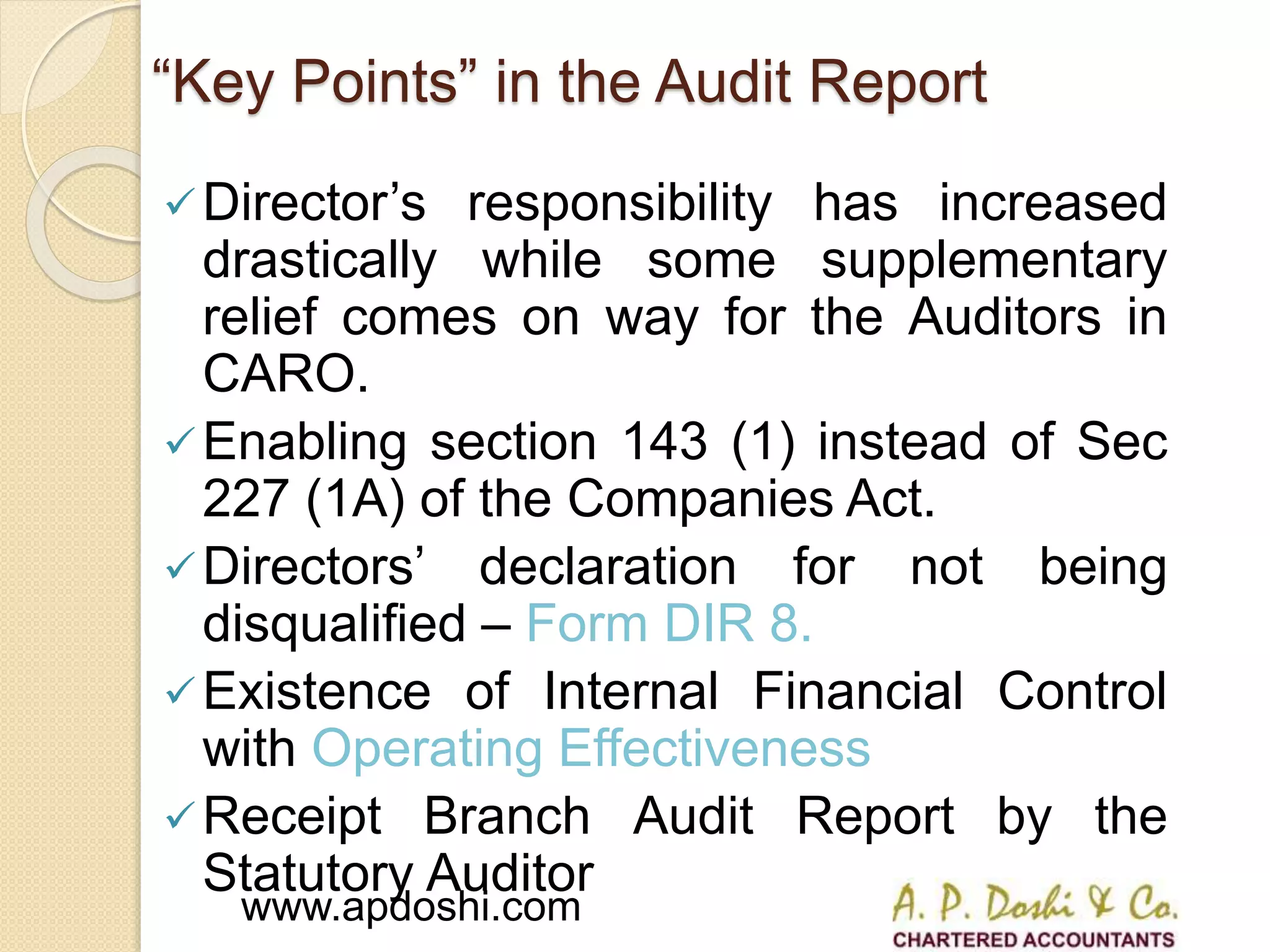Highlights on changes in Audit Report under Companies Act, 2013 | PPT