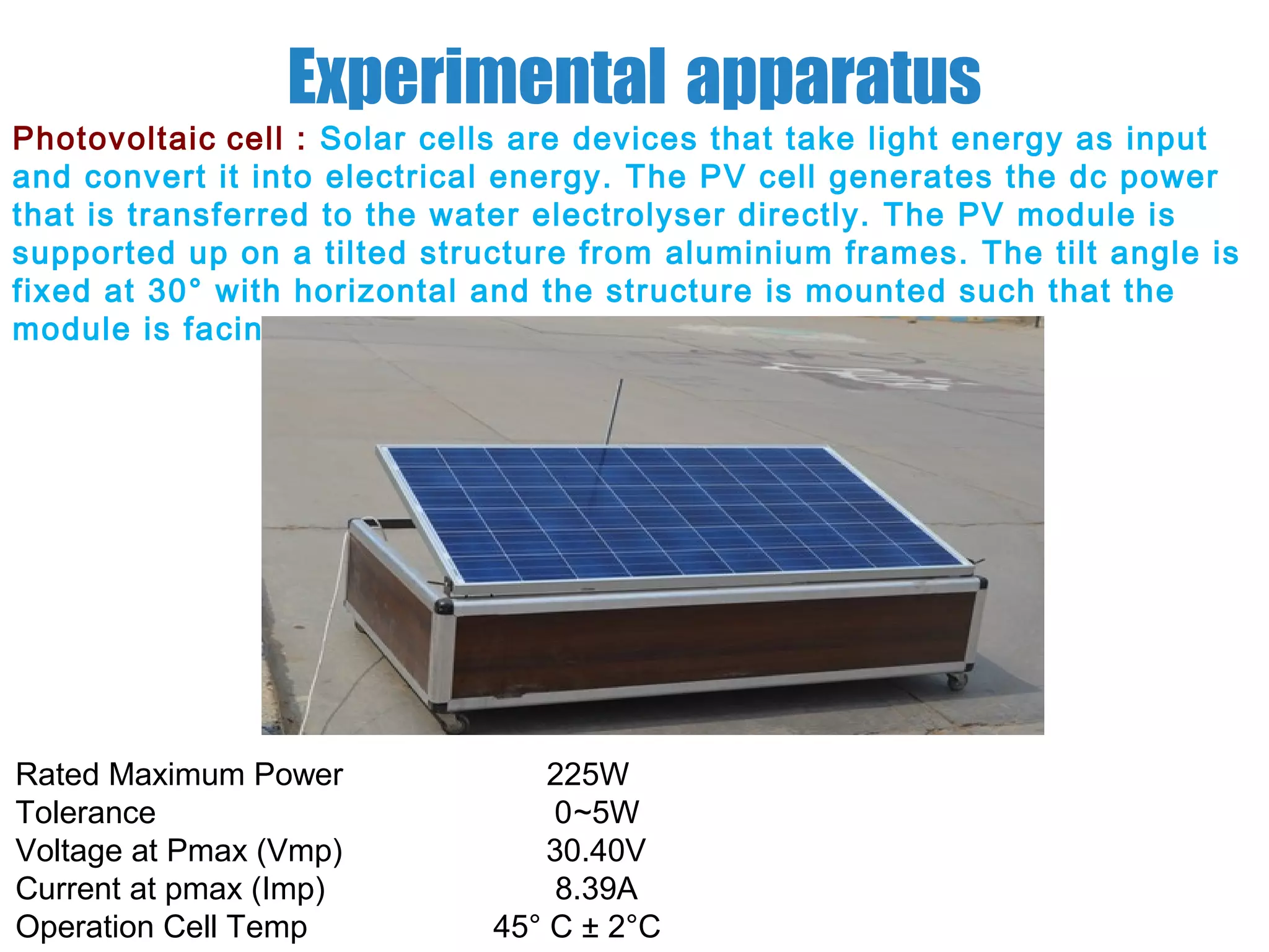 Hydrogen production using solar energy (PV cell) | PPT