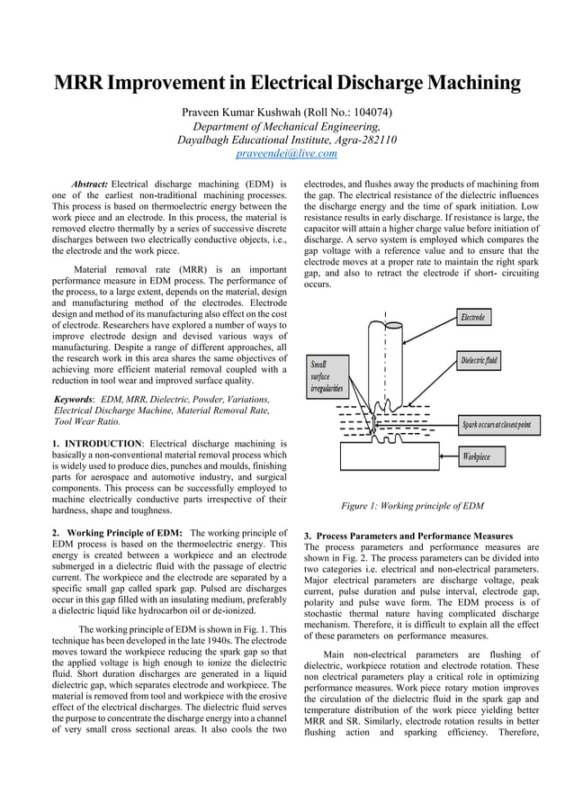 MRR Improvement in Electrical Discharge Machining | PDF