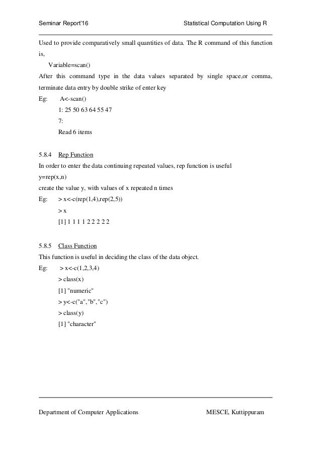 statistical computation using R- report