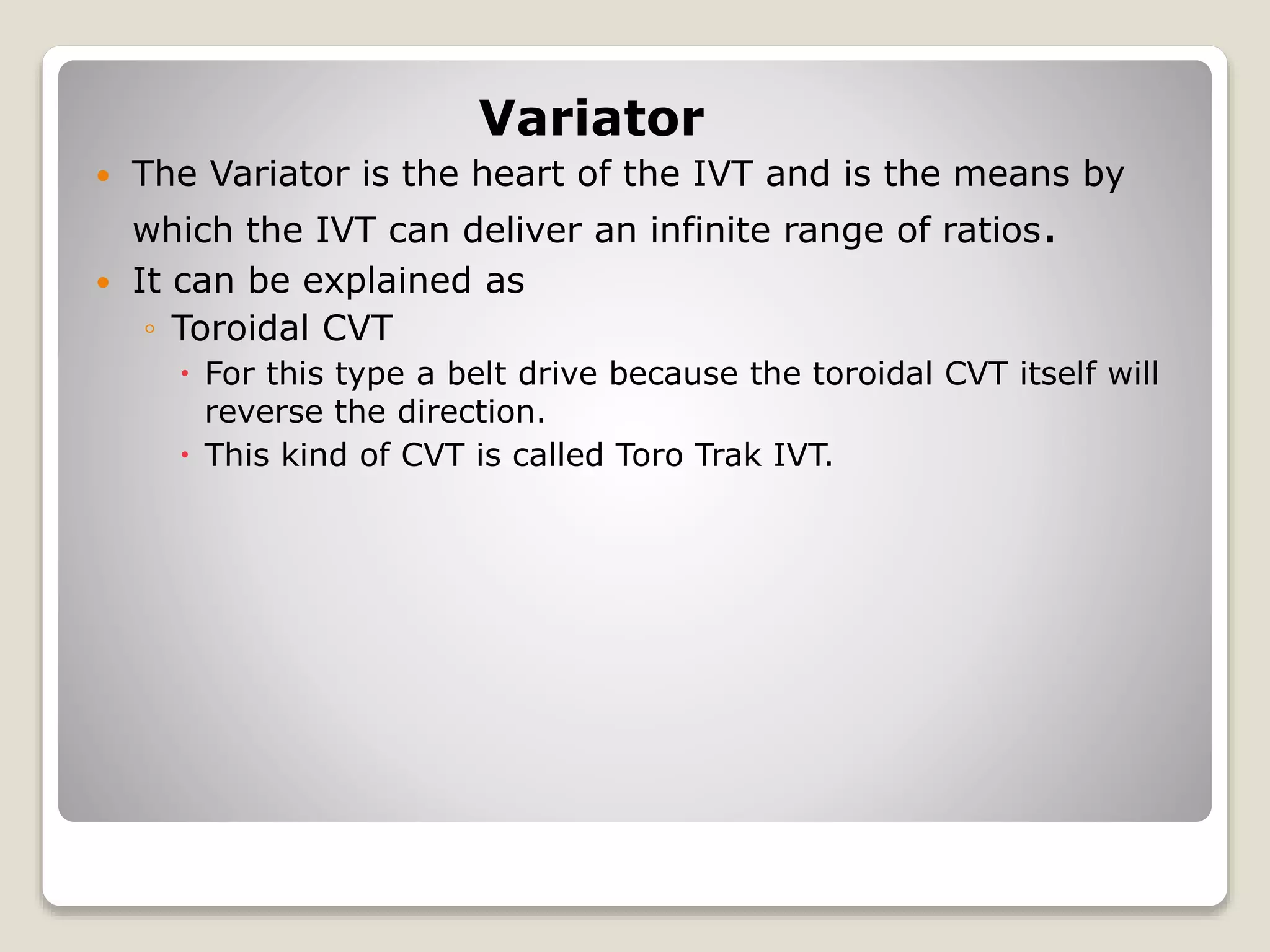 Study of Infinitely Variable Transmission | PPTX