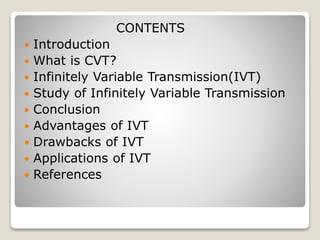 Study of Infinitely Variable Transmission | PPTX