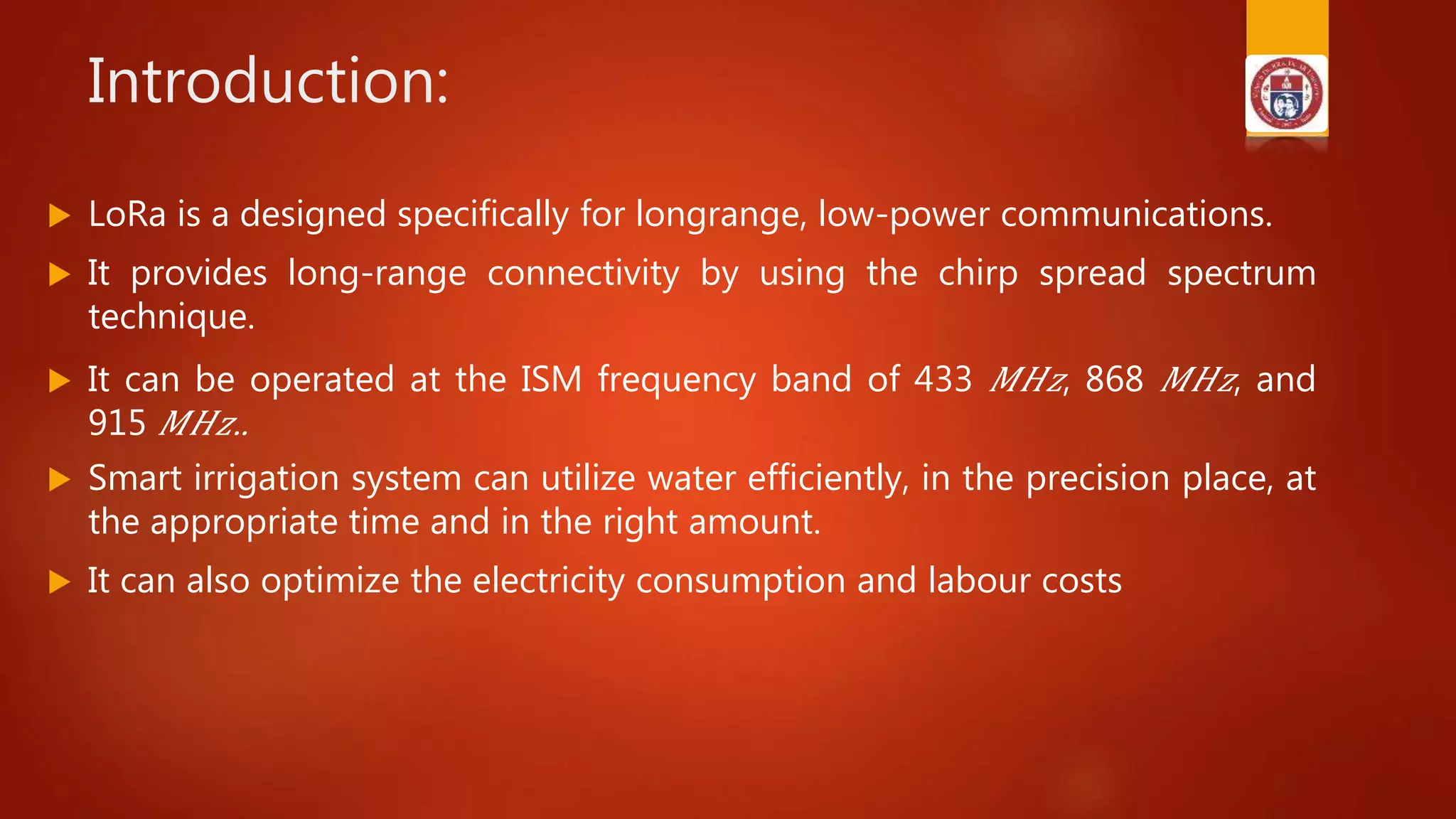 SMART IRRIGATION BASED ON LORA TECHNOLOGY | PPTX
