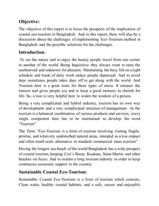 Report on the Presentation of the Plan of Implementing maritime Eco ...