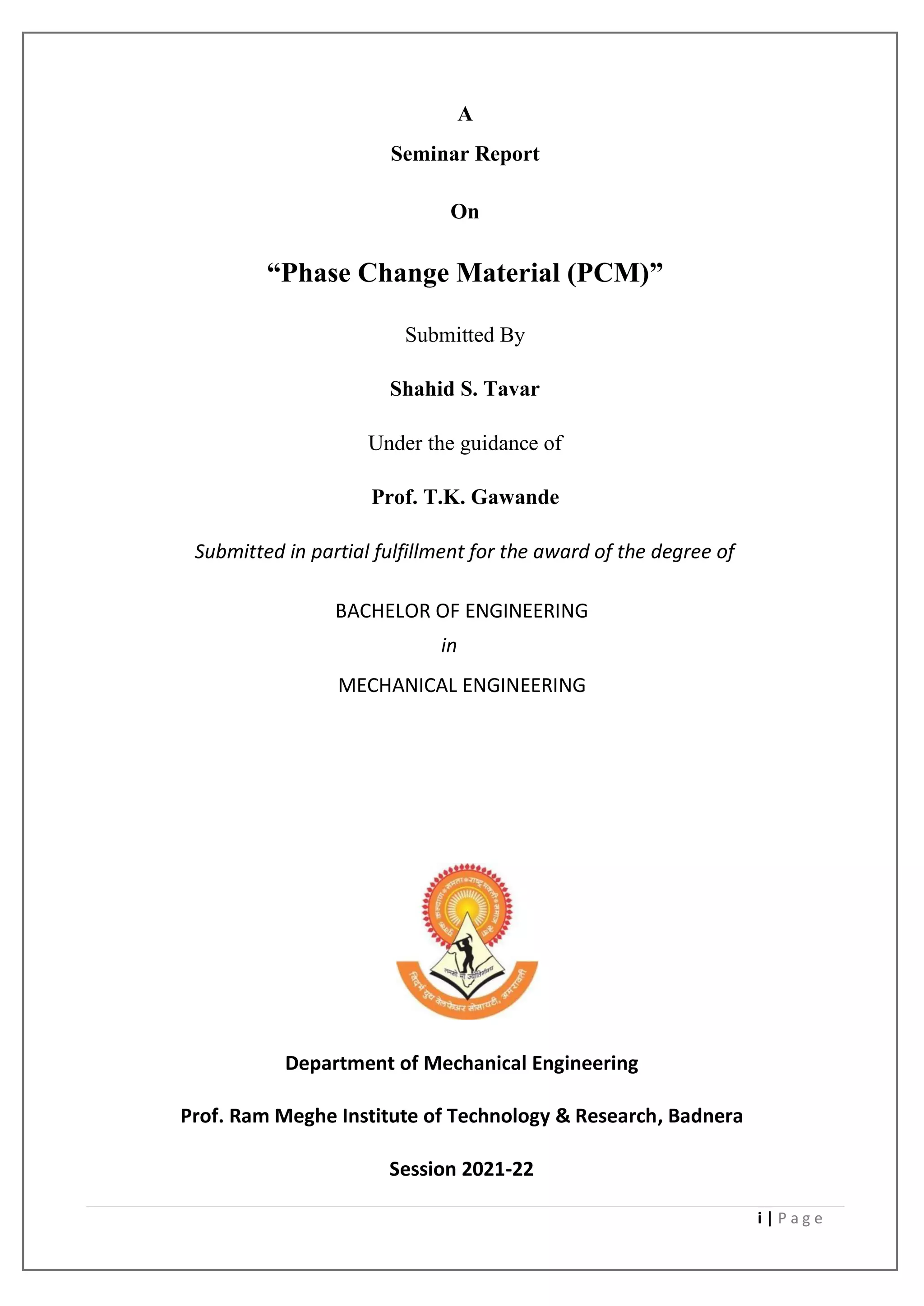 Seminar Report - Phase Change Material (PCM).pdf
