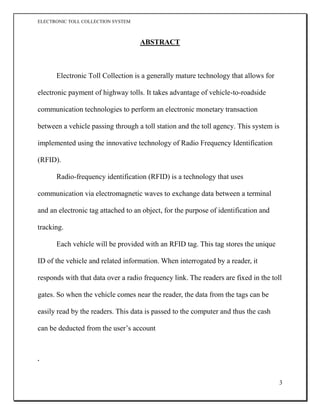 Seminar report- Electronic Toll Collection System | PDF