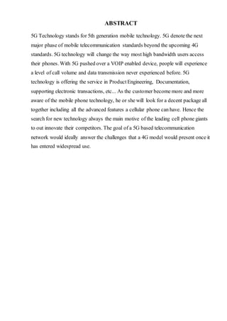 Seminar report on Fifth Generation of Wireless Technologies | DOCX