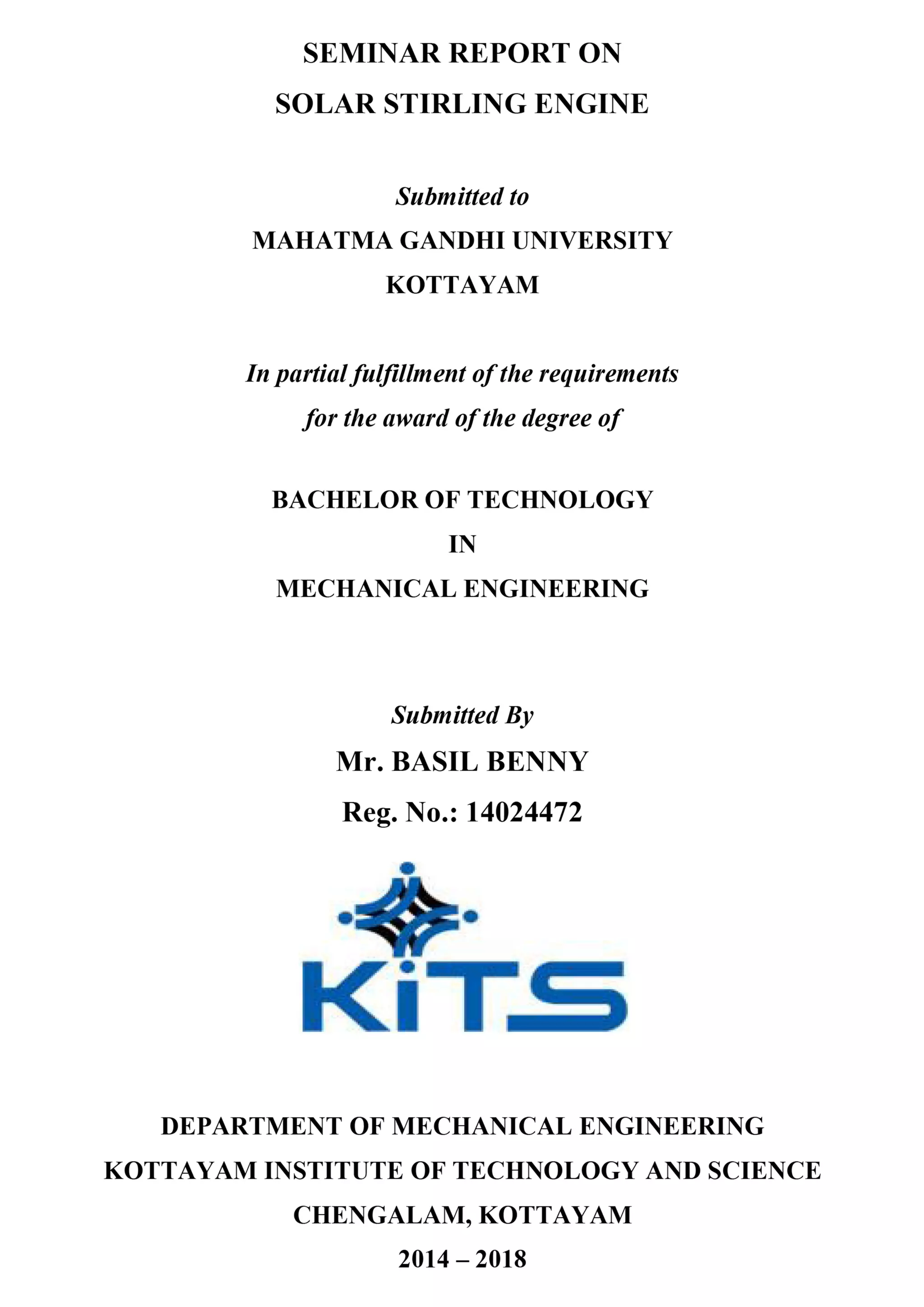SOLAR STIRLING ENGINE seminar report | PDF