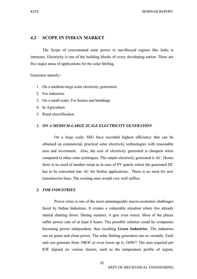 SOLAR STIRLING ENGINE seminar report | PDF