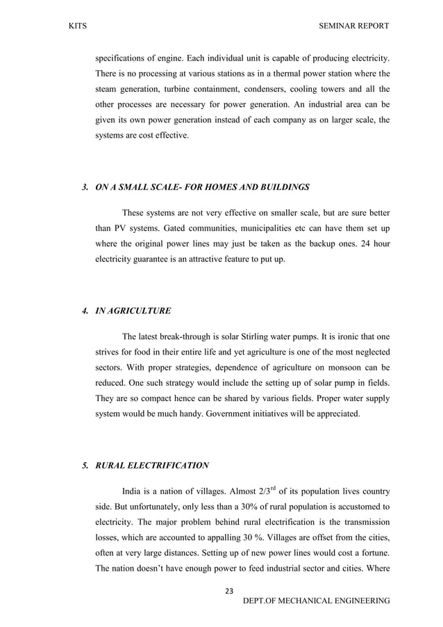 SOLAR STIRLING ENGINE seminar report | PDF