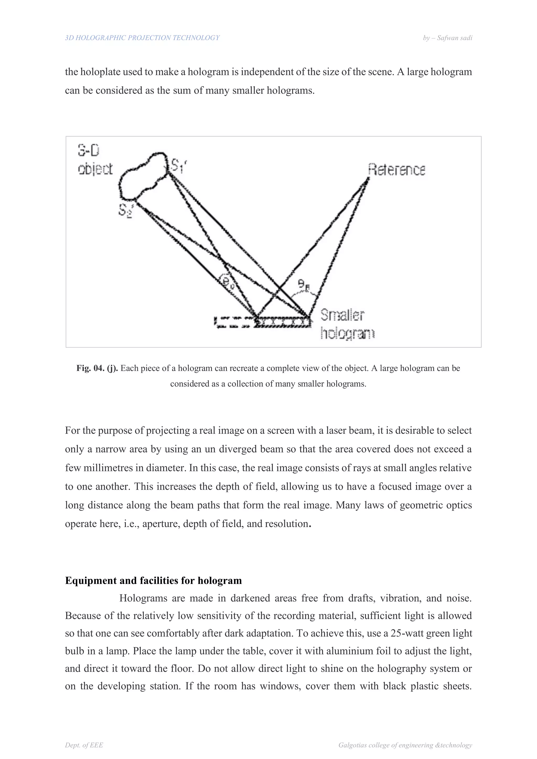 Seminar report of 3D Holographic Projection Technology (Hologram). | PDF