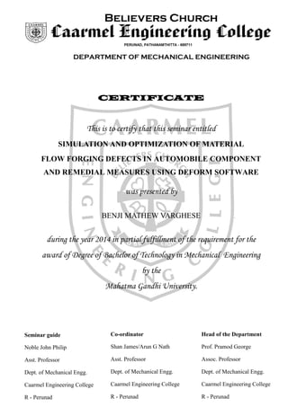 SIMULATION AND OPTIMIZATION OF MATERIAL FLOW FORGING DEFECTS IN AUTOMOBILE COMPONENT AND ...