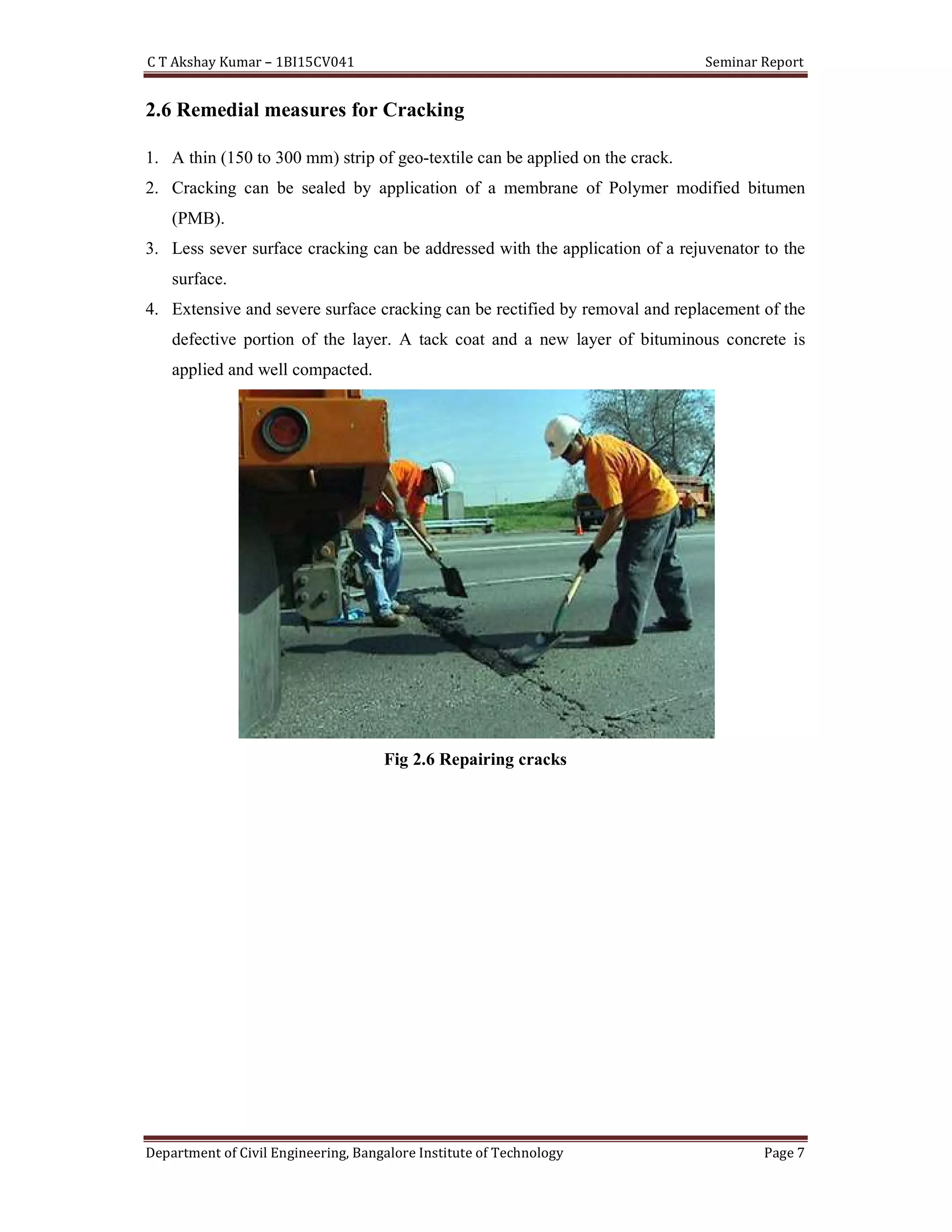 "Pavement failures and their Maintenance" Technical Seminar report | PDF