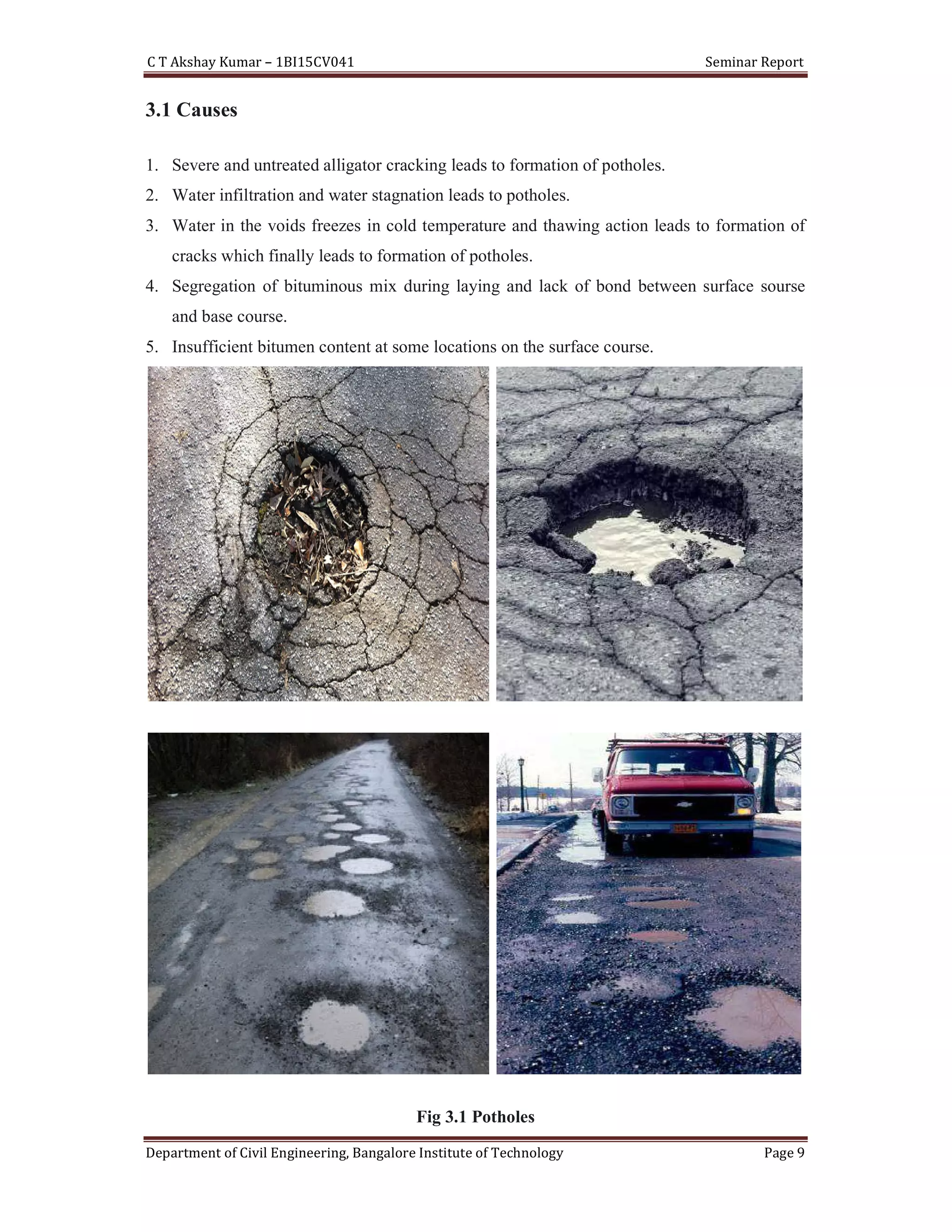 "Pavement failures and their Maintenance" Technical Seminar report | PDF