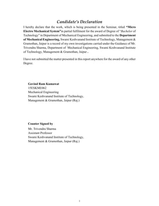 Seminar report of mems | PDF