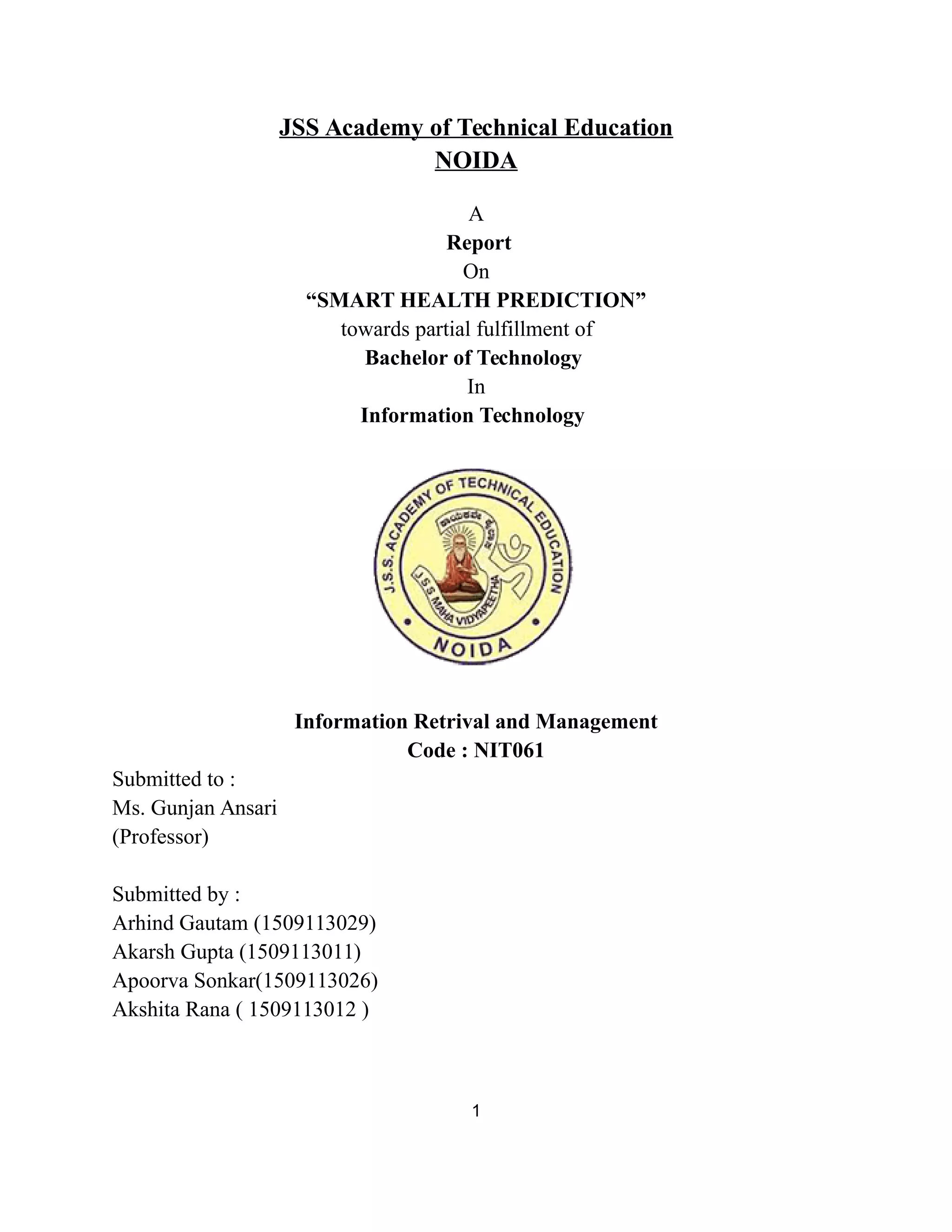 Smart Health Prediction Report | PDF