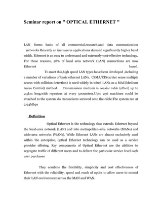 Seminar report of optical ethernet | DOC