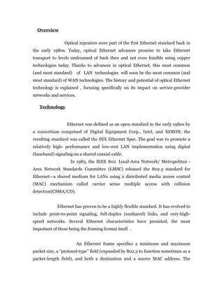 Seminar report of optical ethernet | DOC