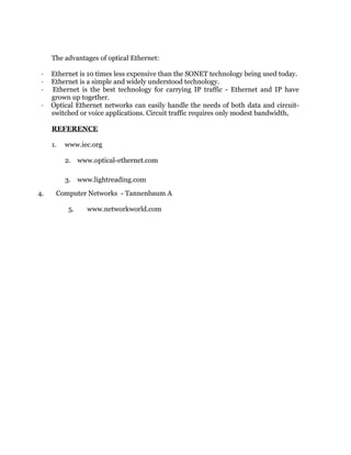 Seminar report of optical ethernet | DOC
