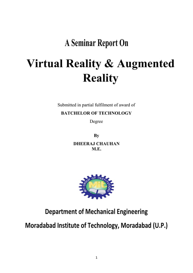 Seminar report on augmented and virtual reality | PDF | Virtual Reality | Technology & Computing