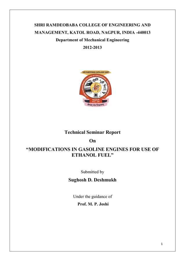 Seminar report on modifications for ethanol engines | PDF