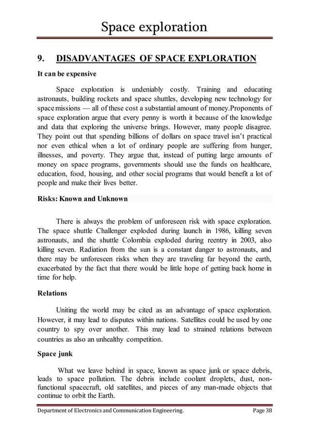 SEMINAR REPORT ON SPACE EXPLORATION. | DOCX | Physics | Science