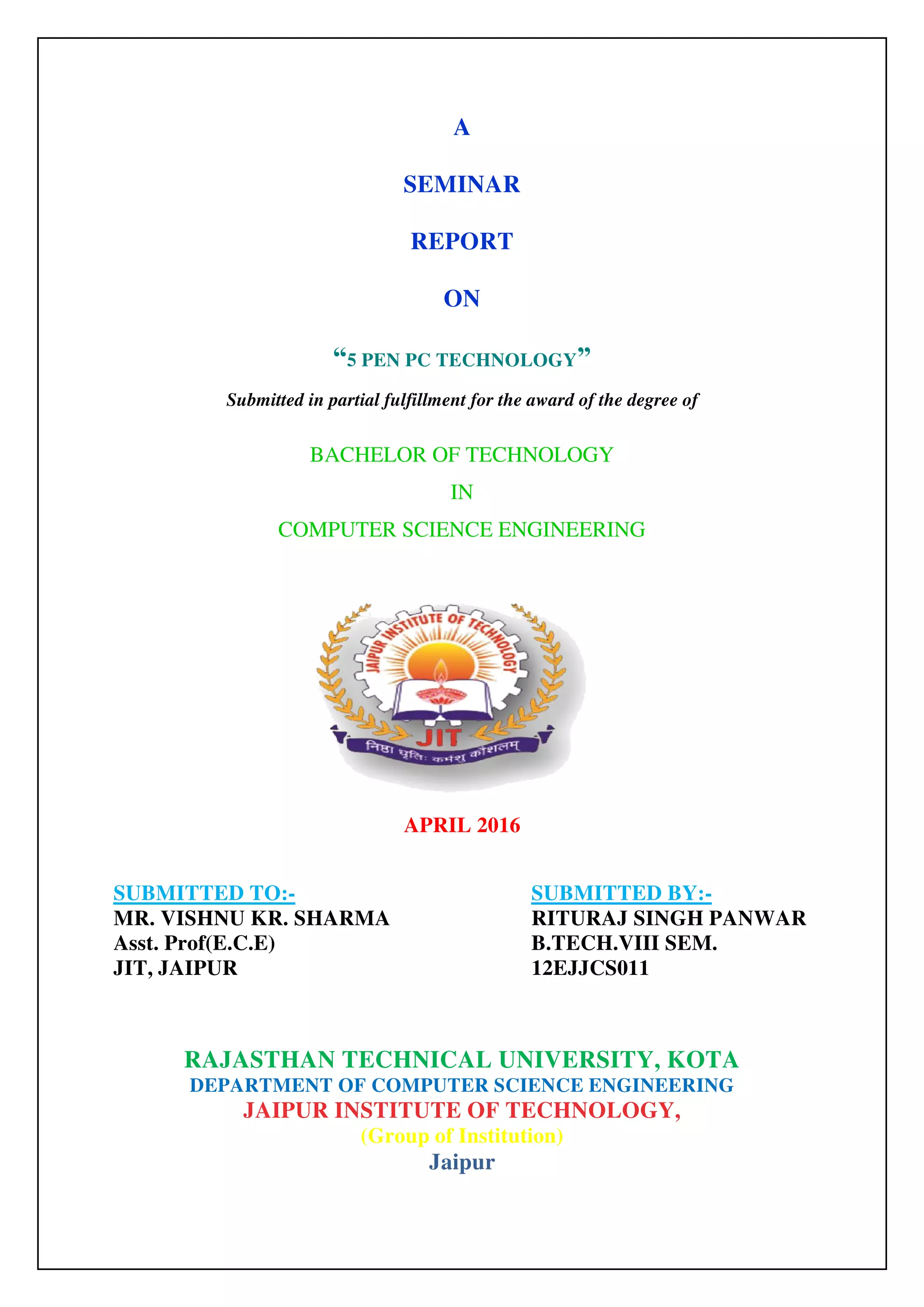 5 Pen PC technology seminar report | PDF