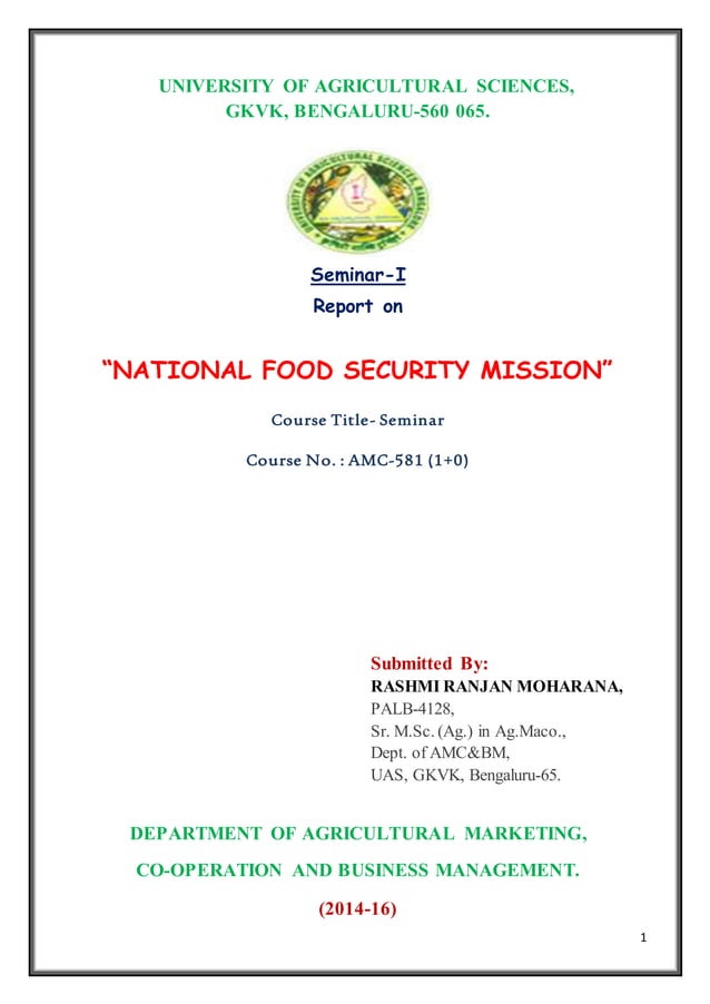 National Food Security Mission-Seminar | DOCX | Agriculture | Industries