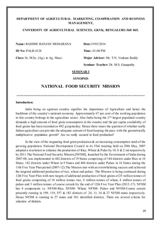 National Food Security Mission-Seminar | DOCX