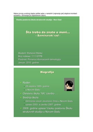 Seminarski-PIT-primer-PowerPoint. prezentacija radapdf | PDF