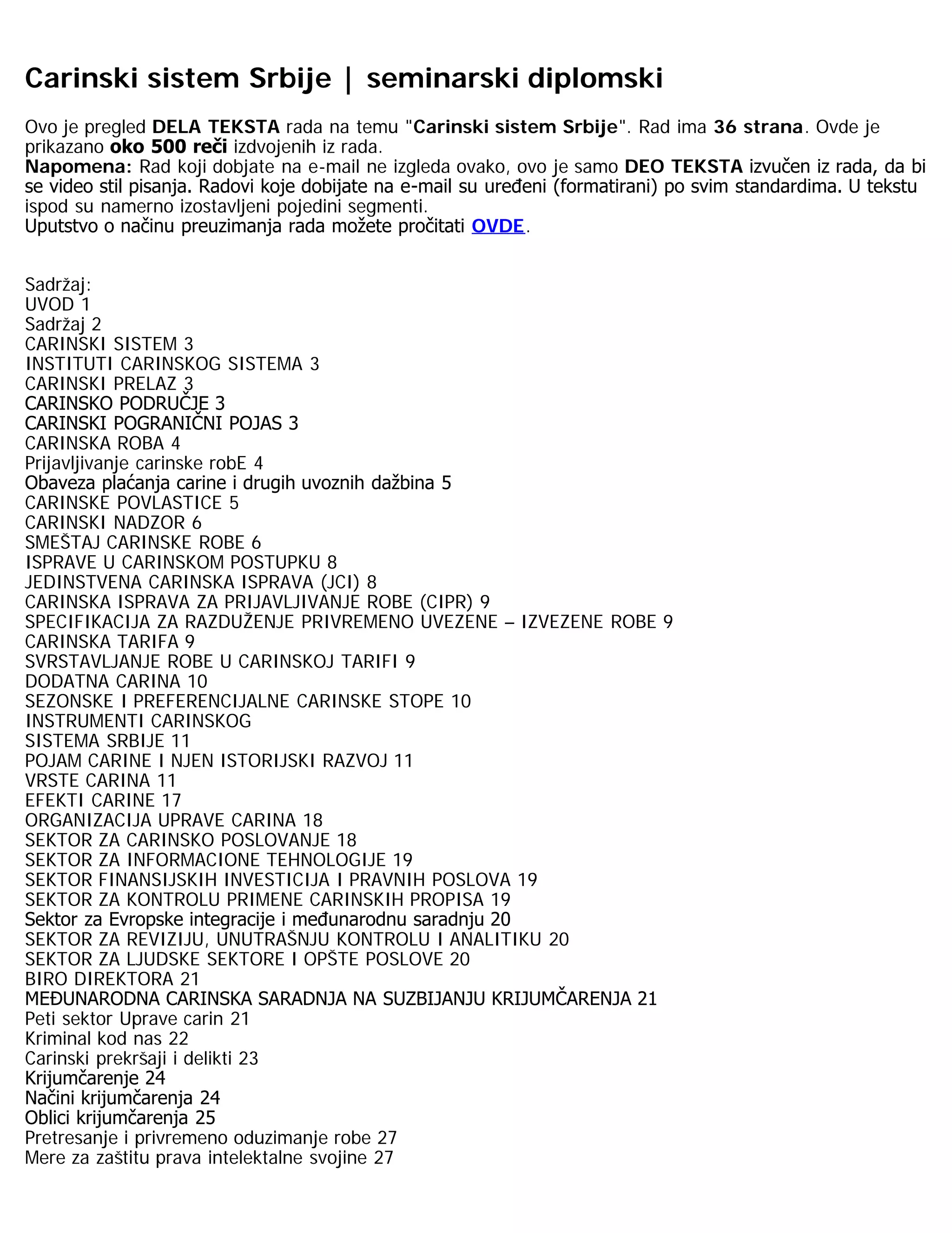 Seminarski diplomski carinski sistem-srbije | PDF