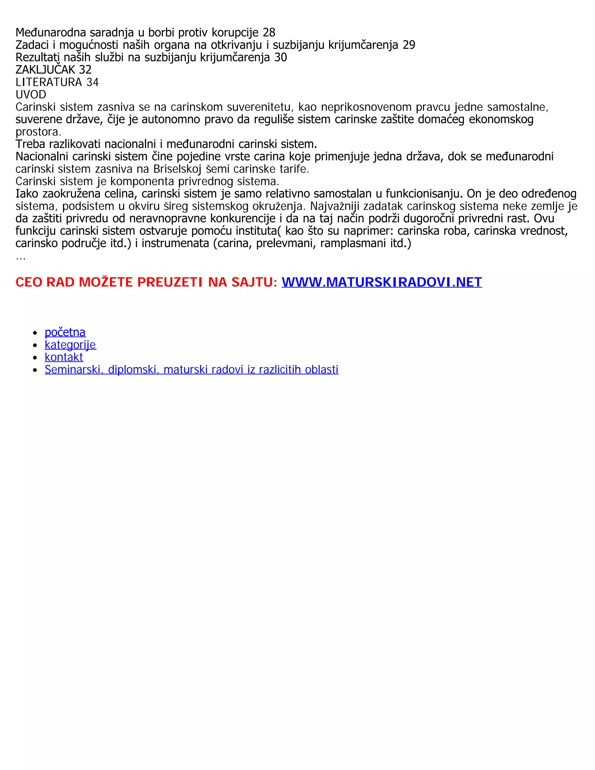 Seminarski diplomski carinski sistem-srbije | PDF