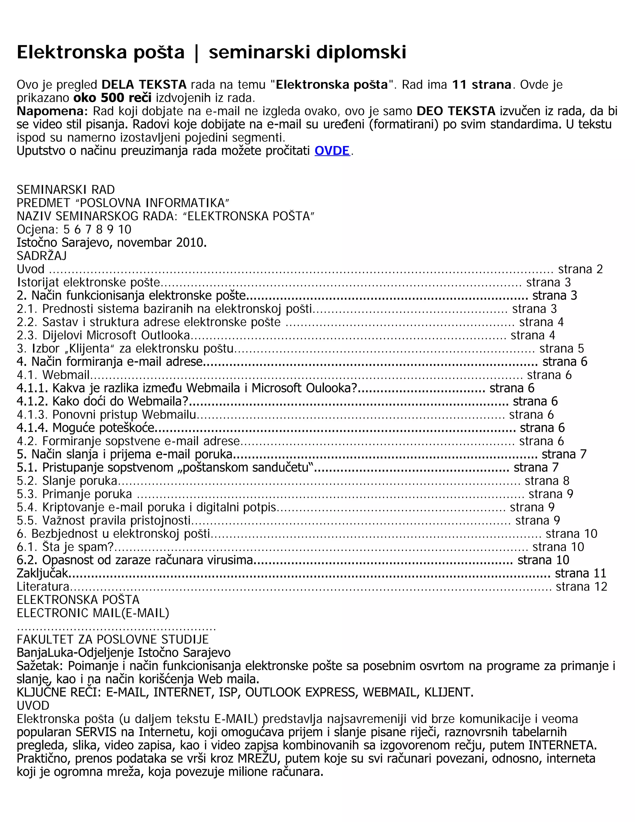 Seminarski diplomski elektronska posta-25 | PDF