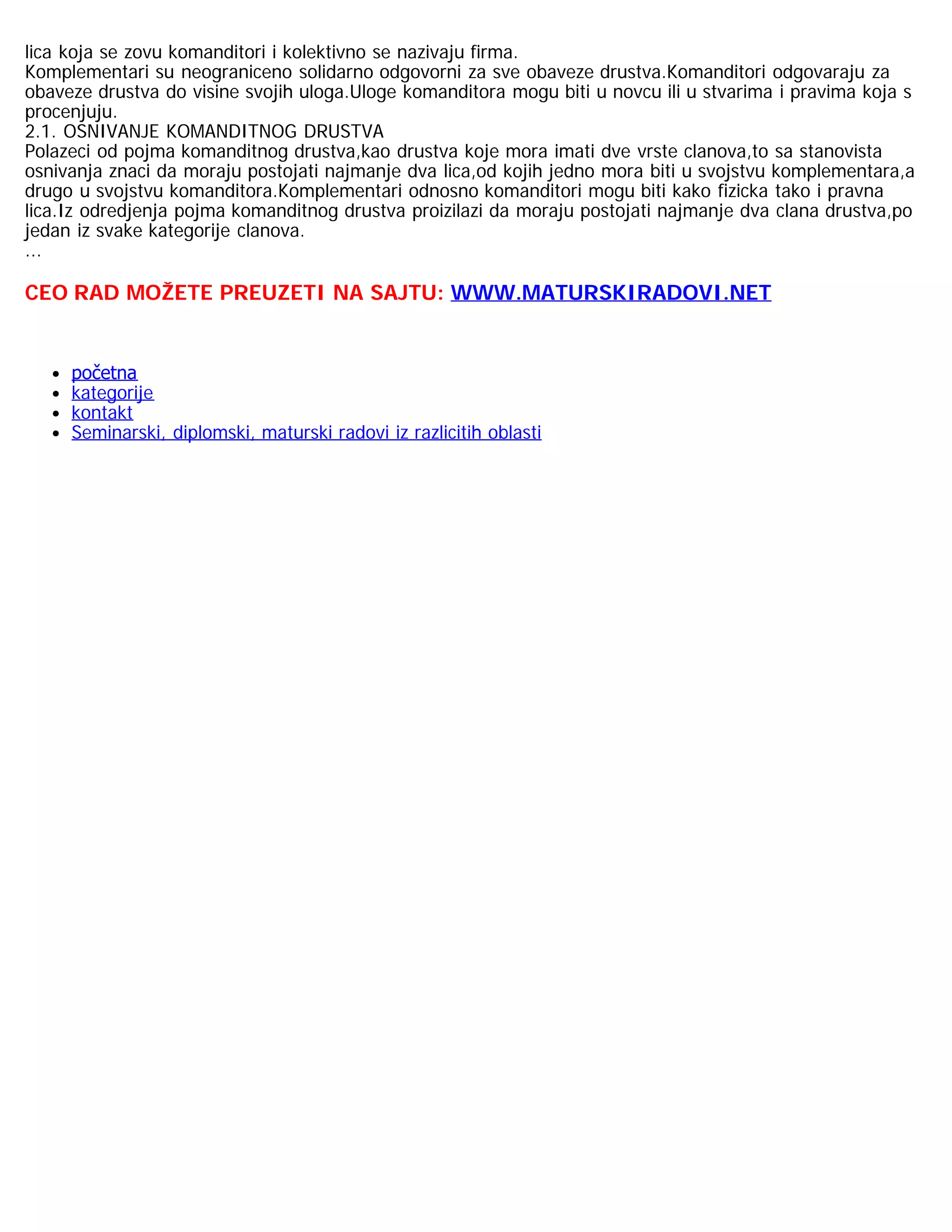 Seminarski diplomski komanditno drustvo-991 | PDF