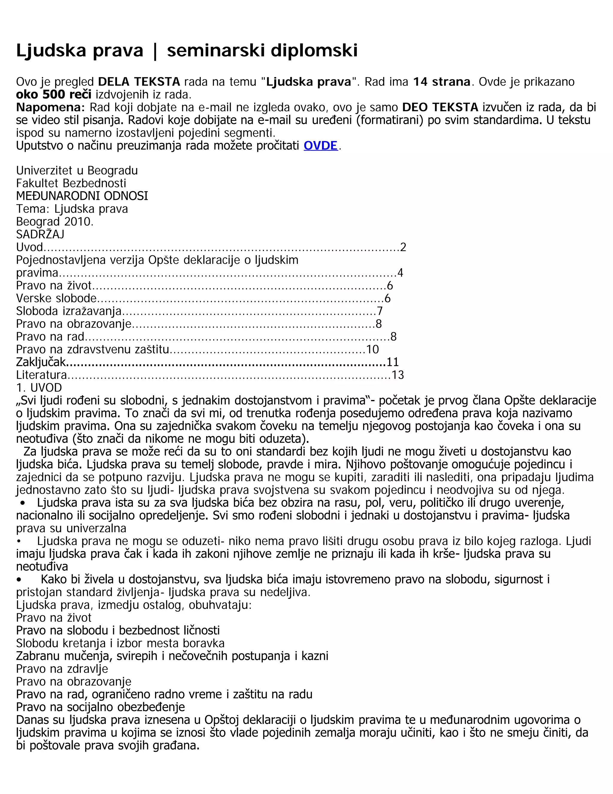 Seminarski diplomski ljudska prava-209 | PDF