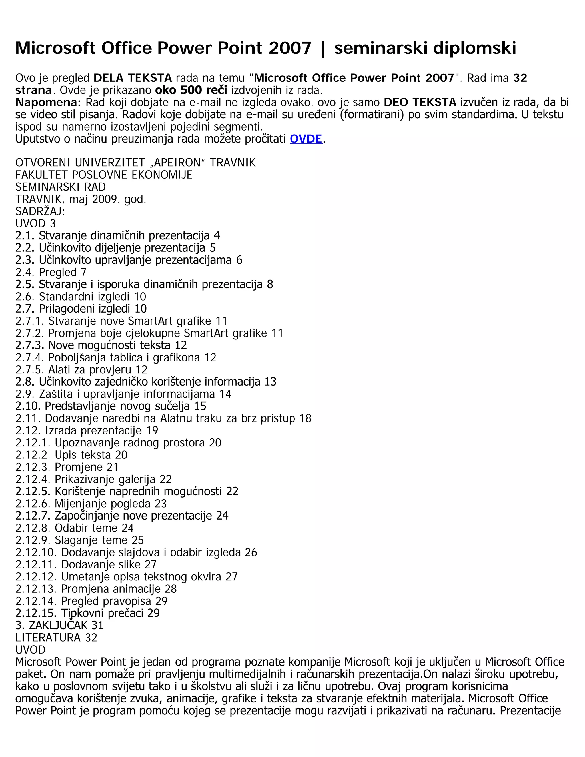 Seminarski diplomskimicrosoft office-power-point-2007 | PDF