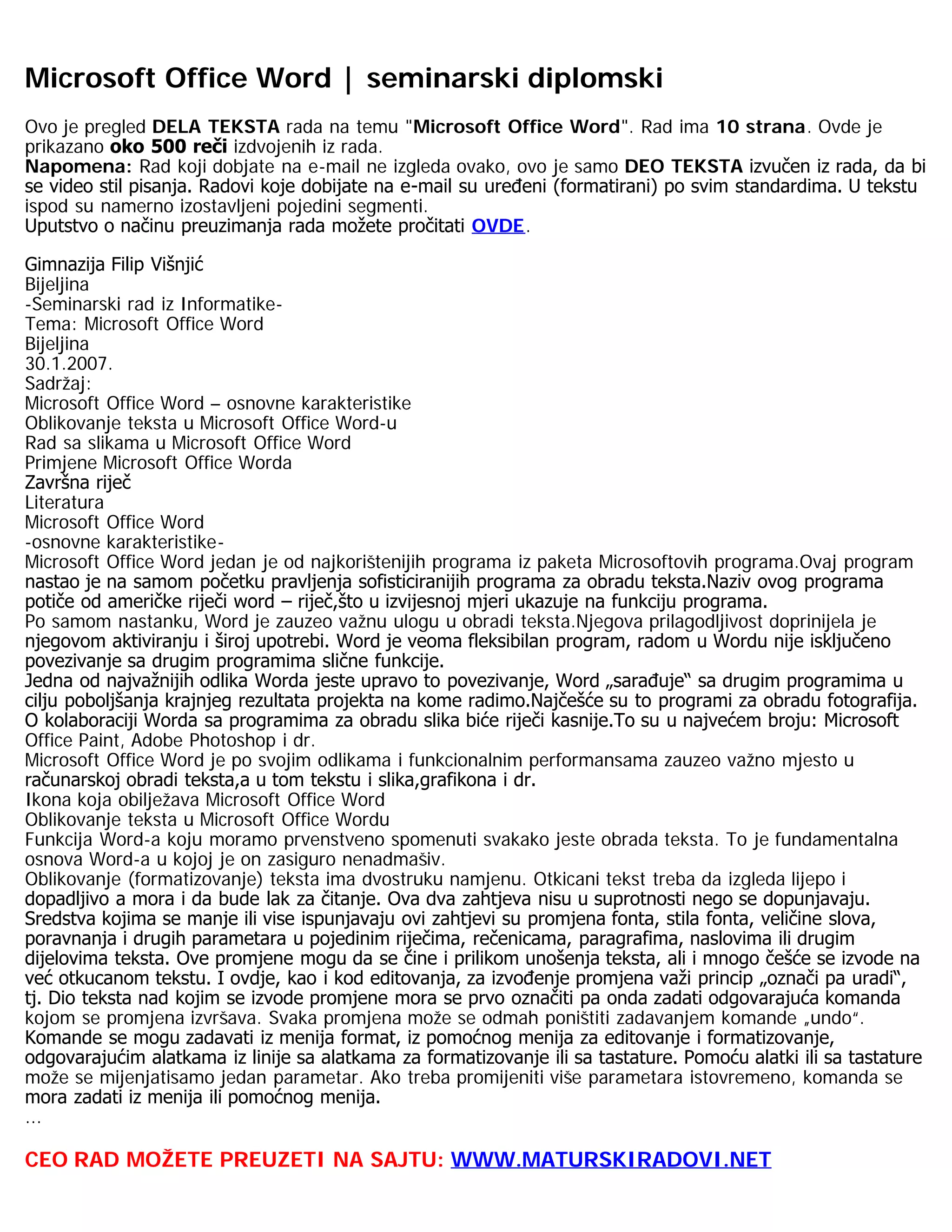 Seminarski diplomskimicrosoft office-word | PDF