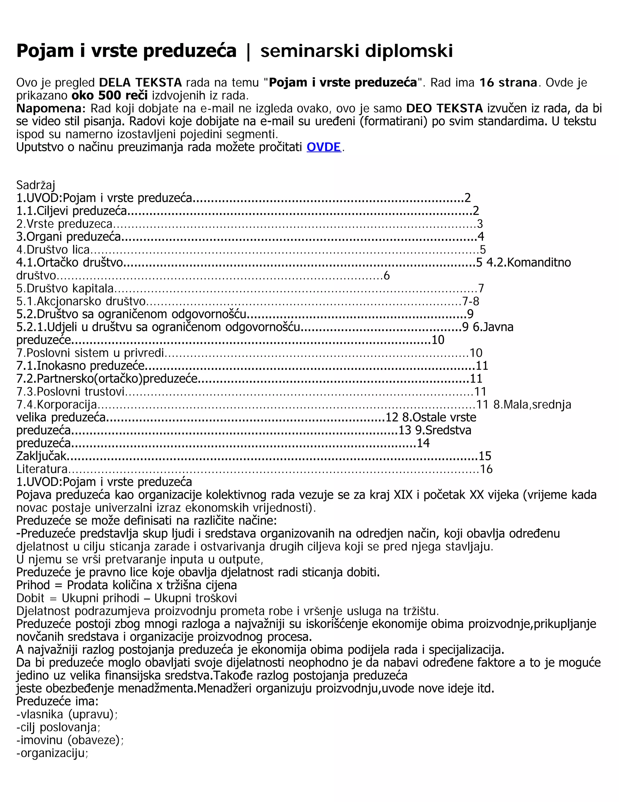 Seminarski diplomskipojam i-vrste-preduzeca | PDF