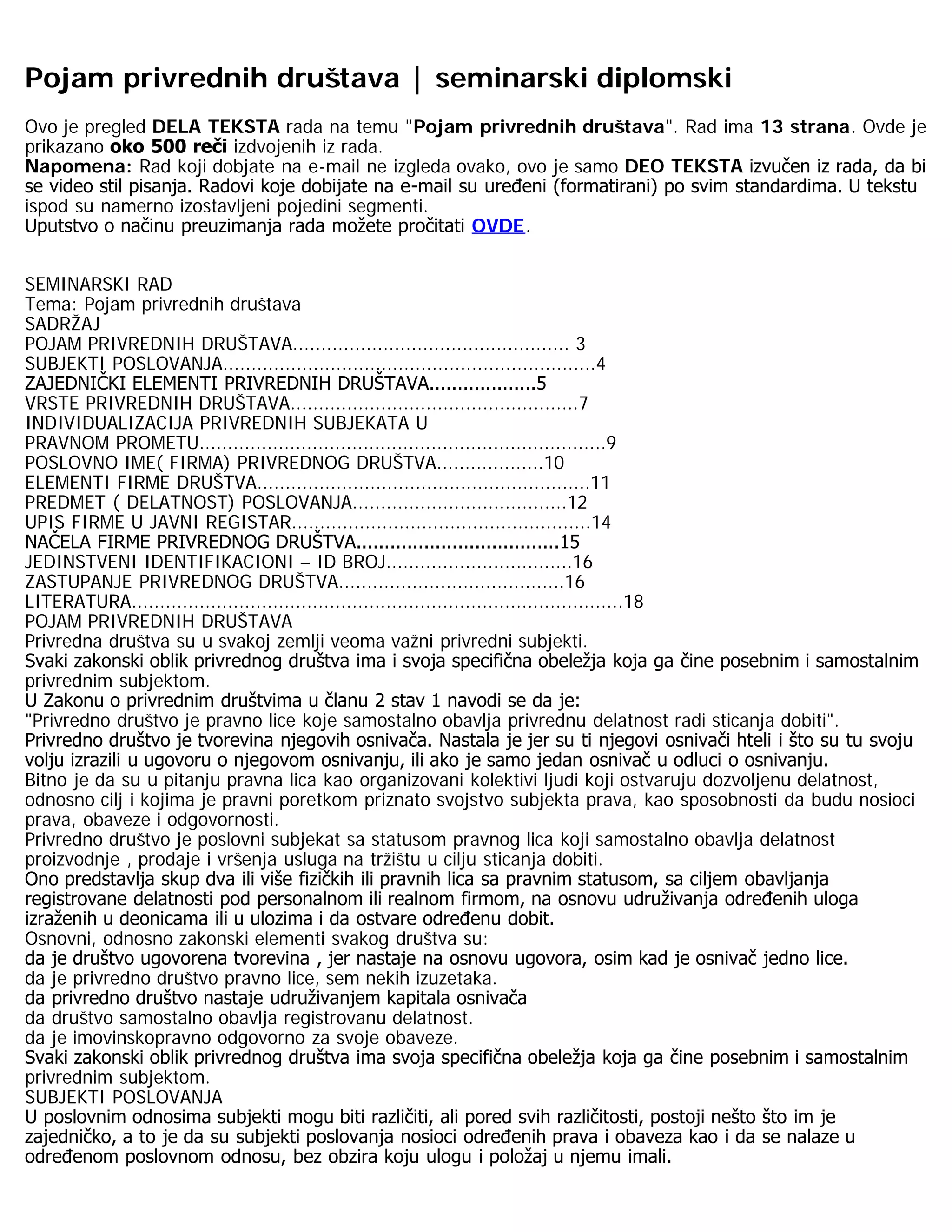 Seminarski diplomskipojam privrednih-drustava | PDF
