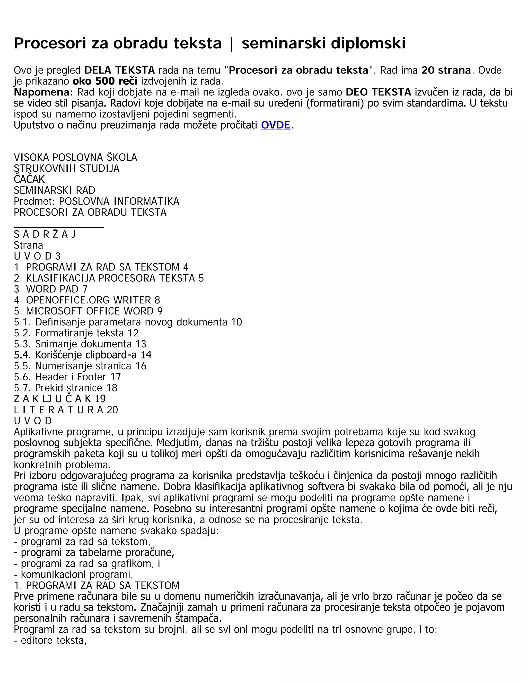 Seminarski diplomskiprocesori za-obradu-teksta | PDF