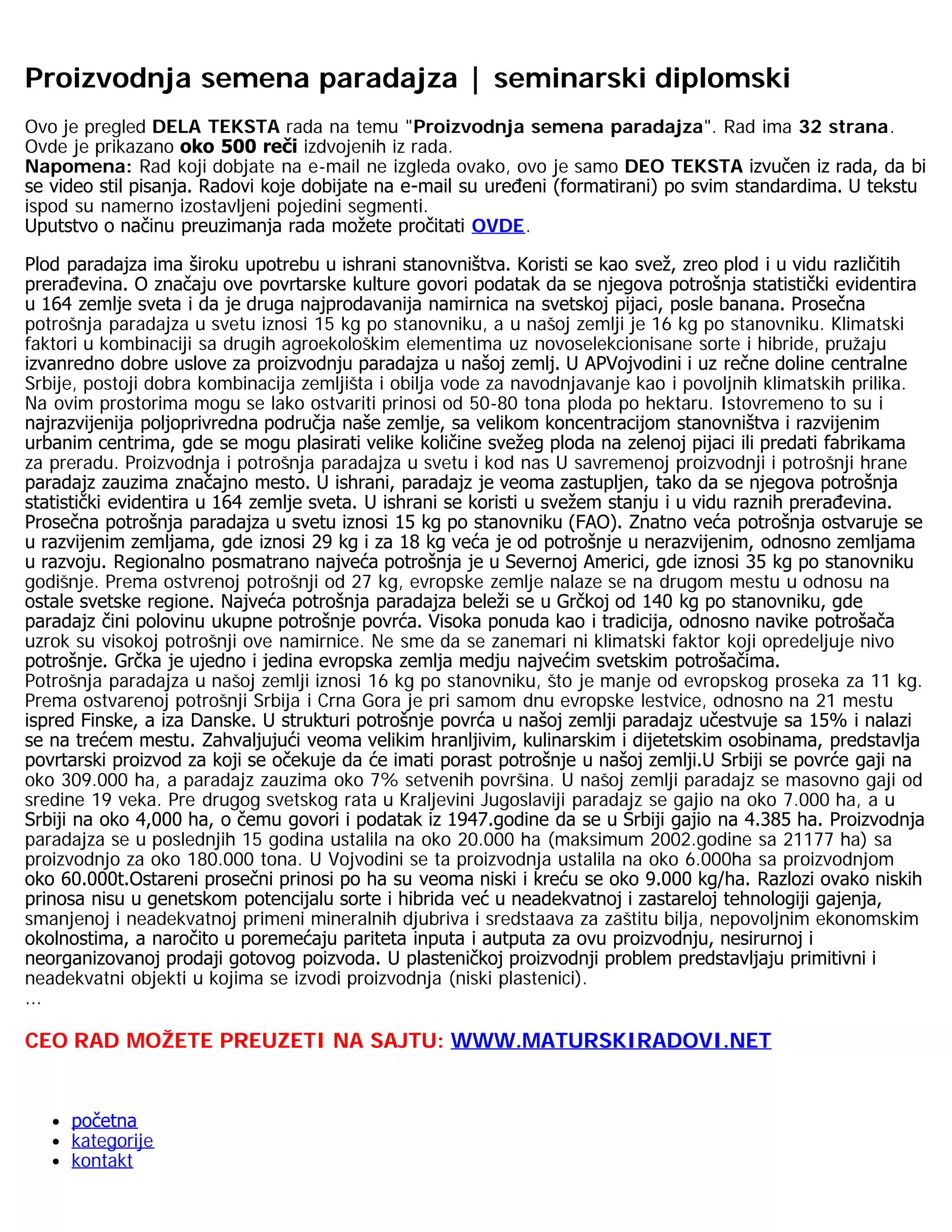 Seminarski diplomskiproizvodnja semena-paradajza | PDF