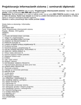 Seminarski diplomskiprojektovanje informacionih-sistema | PDF
