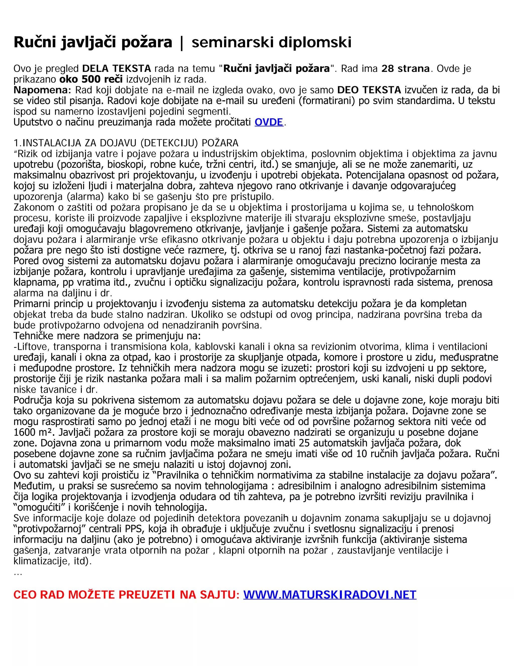 Seminarski diplomskirucni javljaci-pozara | PDF