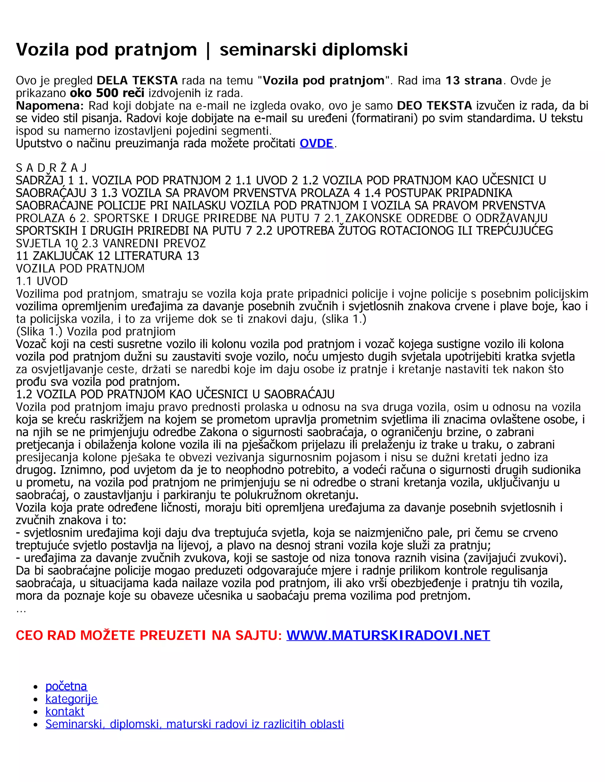 Seminarski diplomskivozila pod-pratnjom | PDF