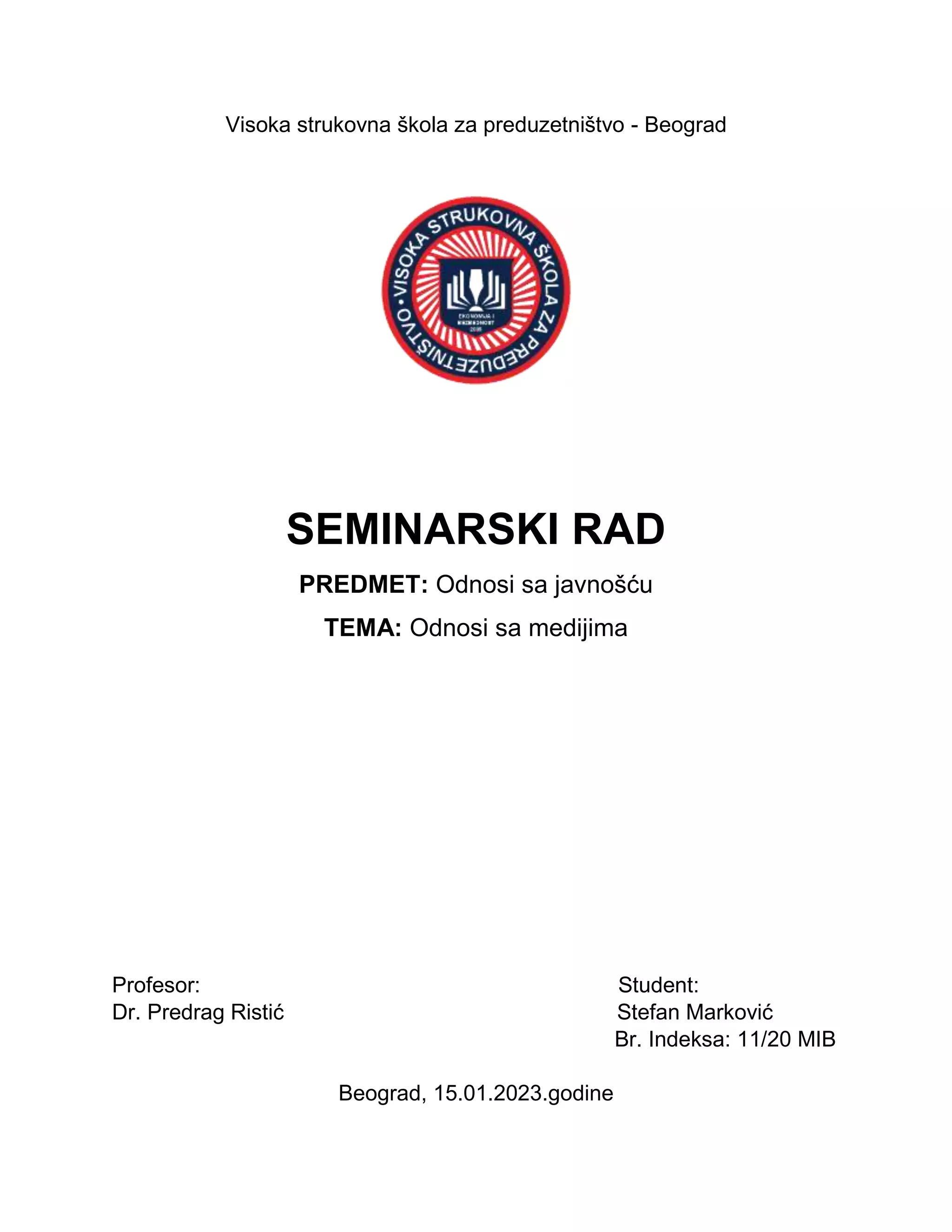 Seminarski rad - Odnosi sa javnošću - Odnosi sa medijima 15.01.2023.docx