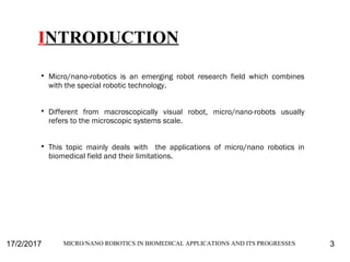 Micro/Nano-Robotics in Biomedical Applications and Its Progresses | PPT