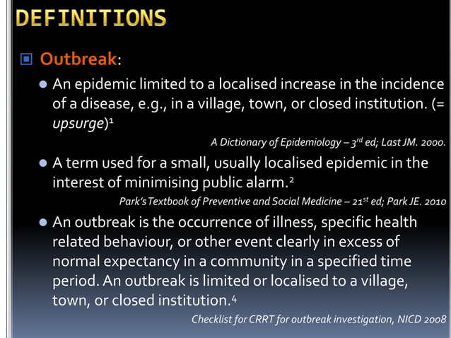outbreak investigation - types of epidemics and investigating them | PPTX