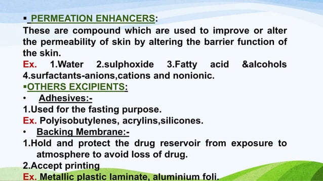 Transdermal drug delivery system | PPT
