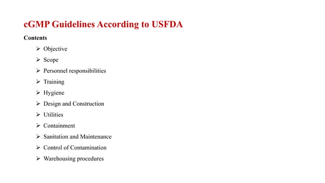 cGMP Guidelines according to USFDA | PPTX